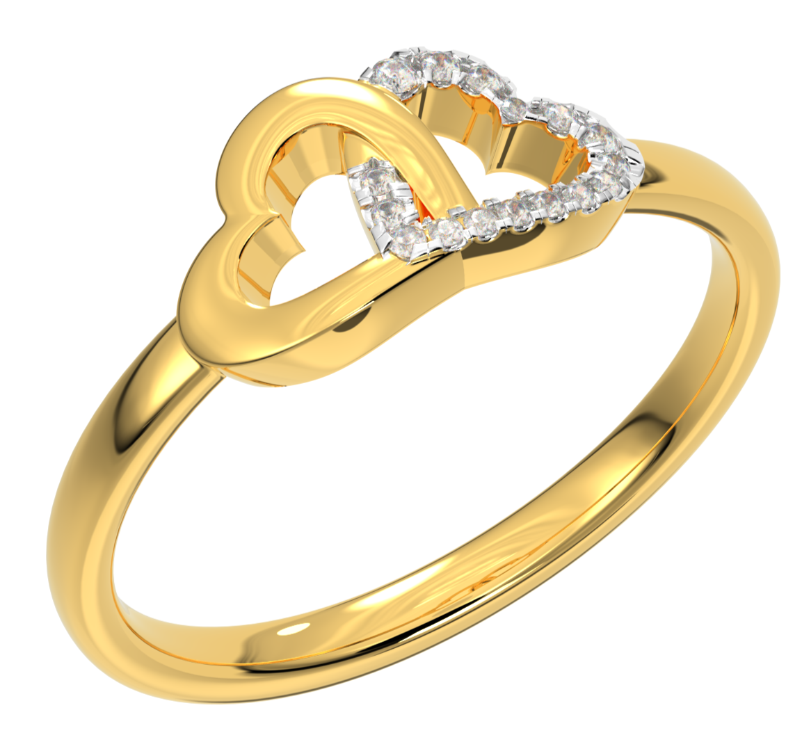 Ladies Double Heart Diamond Ring - Genuine Ladies 14K Gold Ring