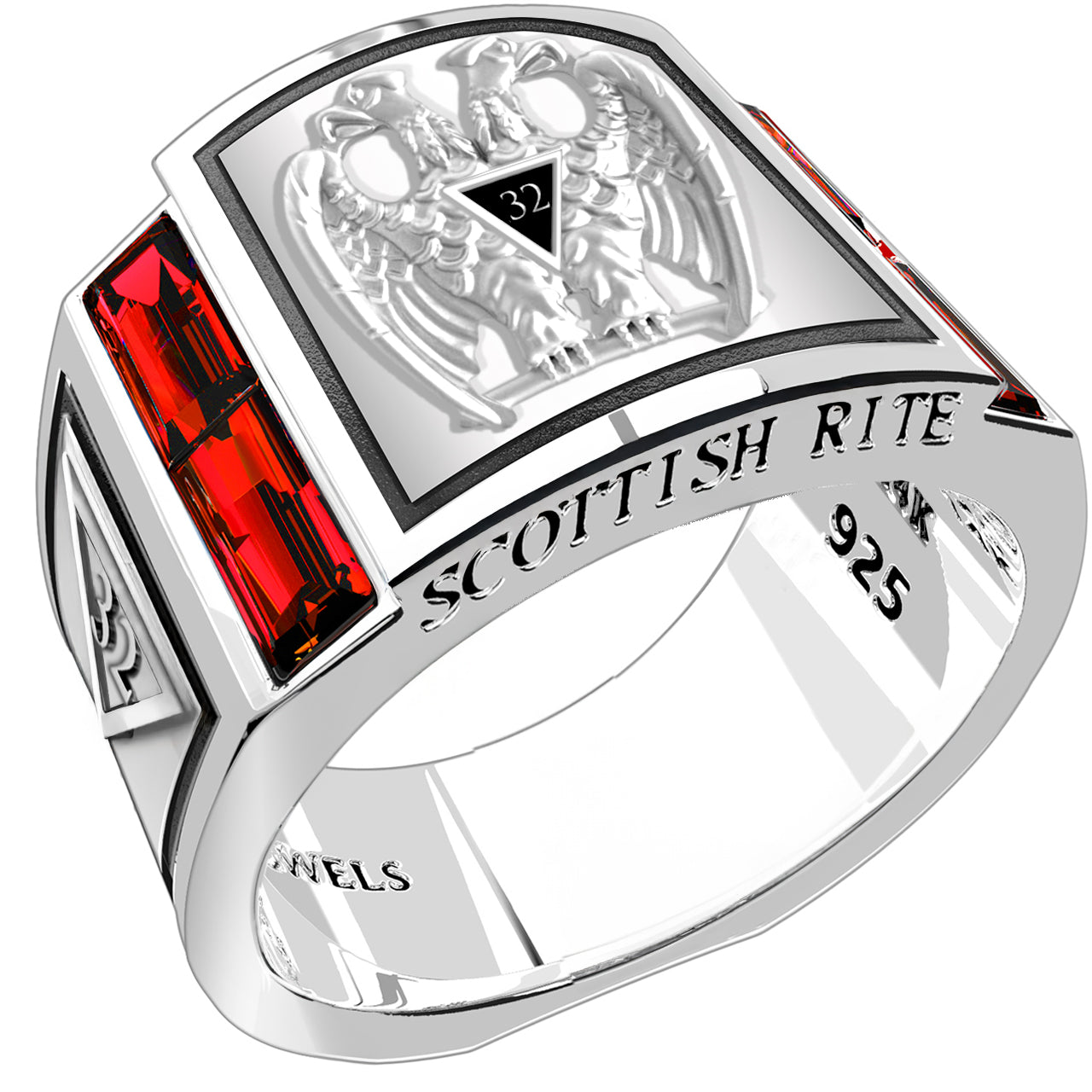 Scottish Rite Masonic 925 Sterling Silver Ring with Lab-Created Ruby