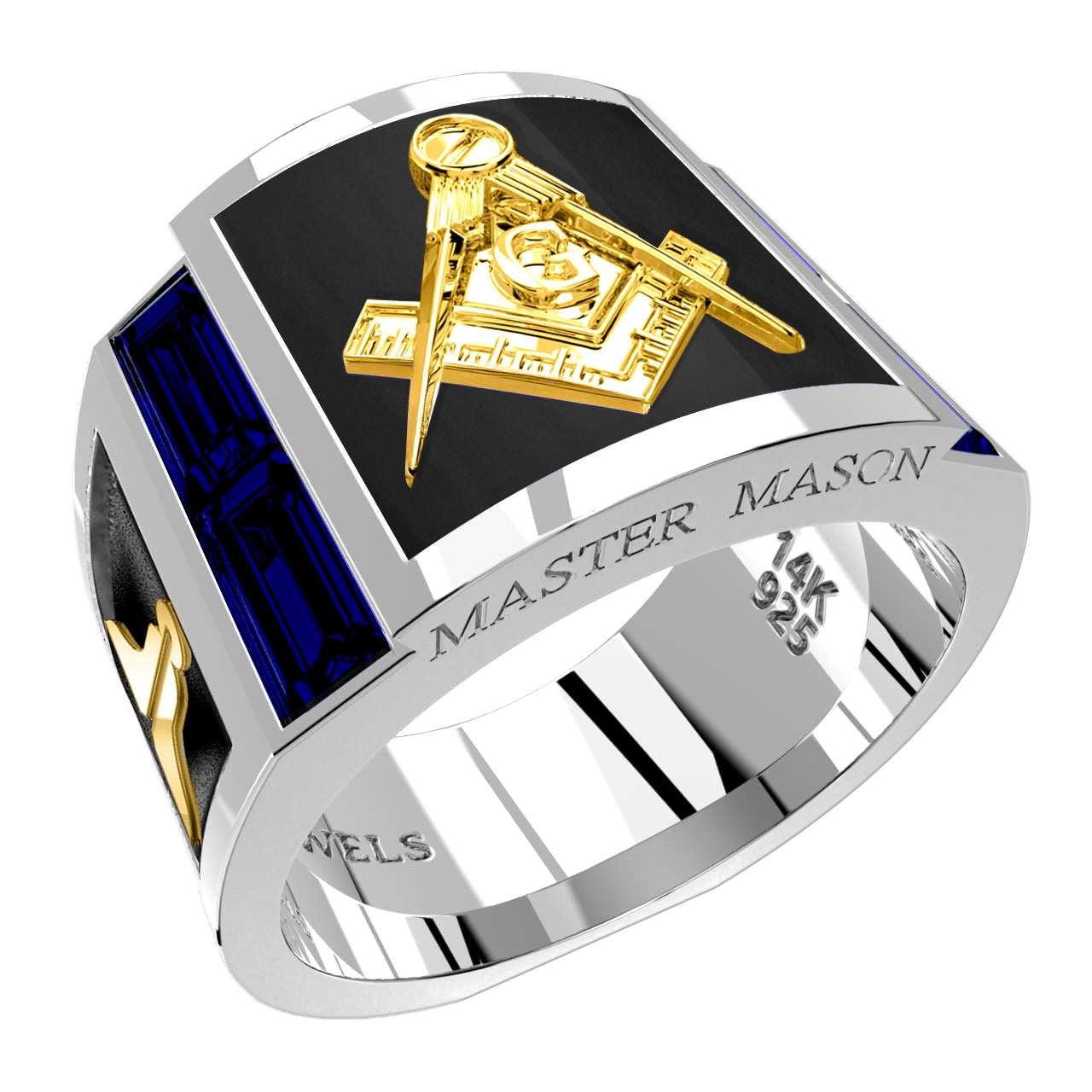 Master Mason Masonic Ring Freemason with Lab Created Onyx & Synthetic ...