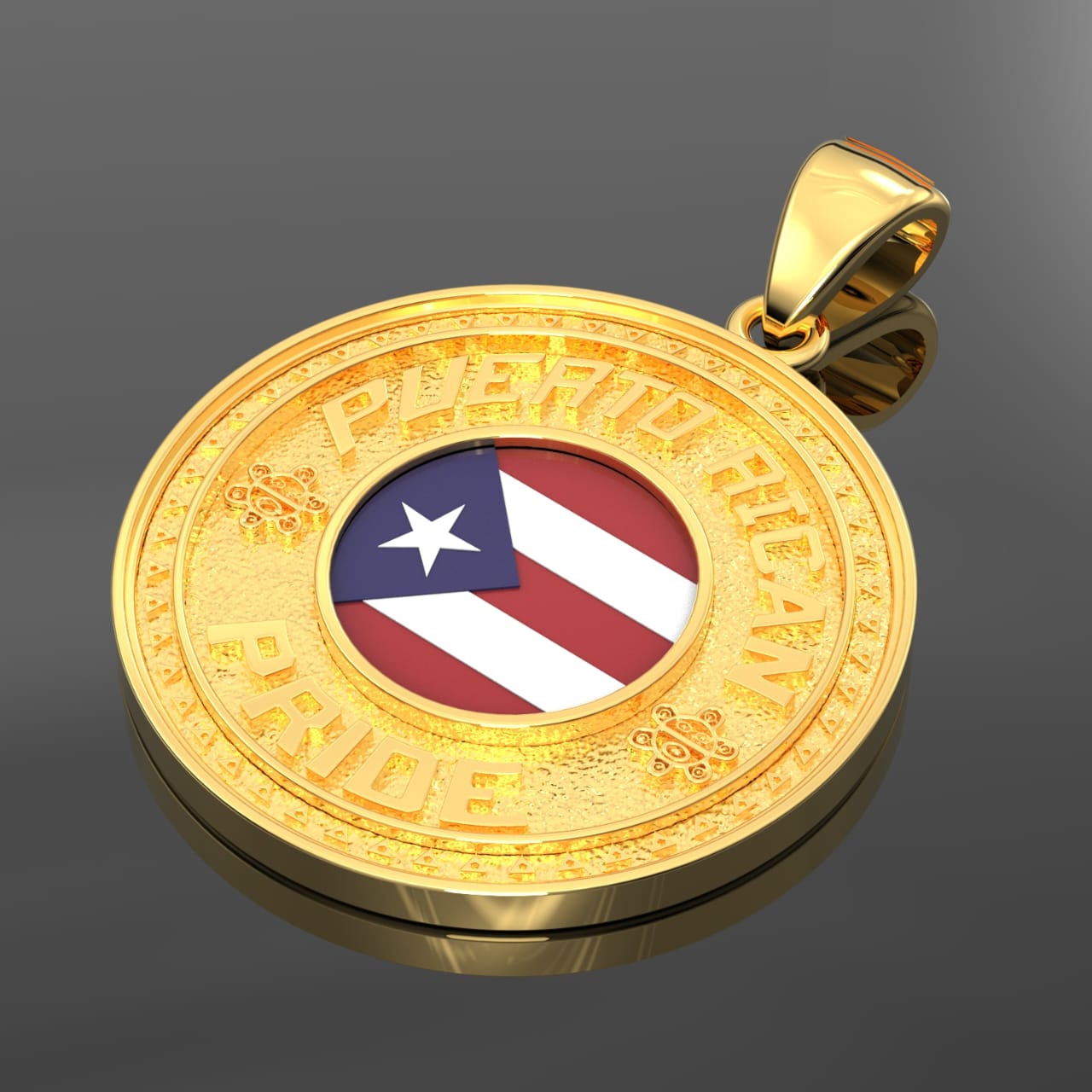 Pride Metal Necklace - Men's 14k Gold Puerto Rican Pride Pendant Medallion