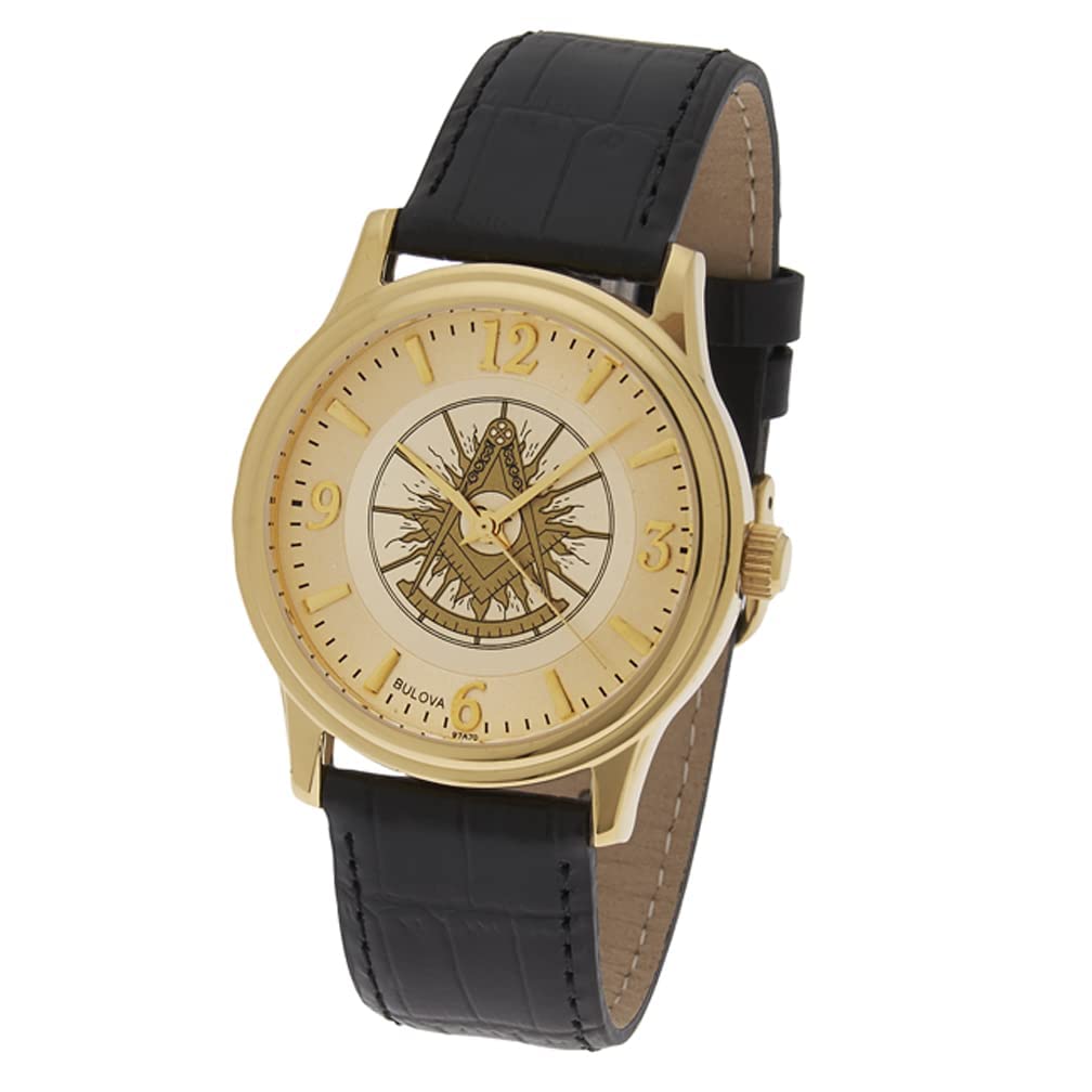 New Men's Stainless Steel Gold Finish Bulova Masonic Past Master Watch